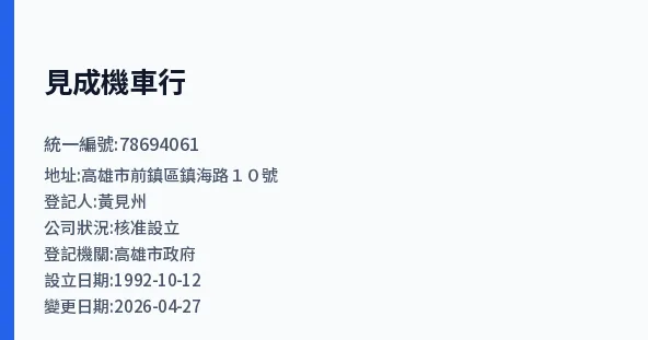 見成機車行的照片-統編 78694061(高雄市) 公司登記資料與營業項目詳細圖表