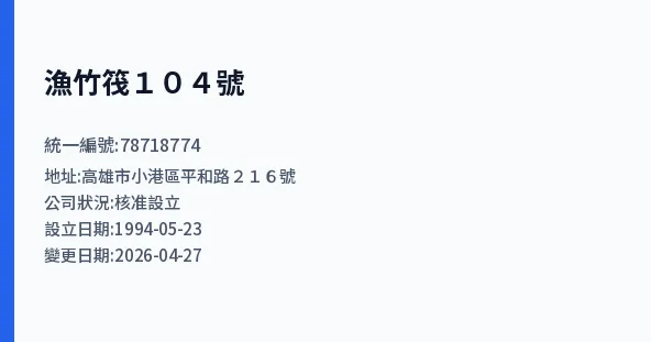 漁竹筏104號的照片-統編 78718774(高雄市) 公司登記資料與營業項目詳細圖表