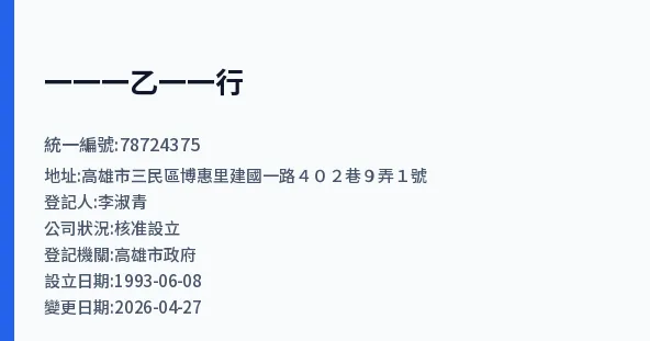 一一一乙一一行的照片-統編 78724375(高雄市) 公司登記資料與營業項目詳細圖表