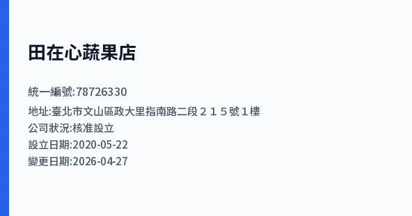 田在心蔬果店的照片-統編 78726330(臺北市) 公司登記資料與營業項目詳細圖表