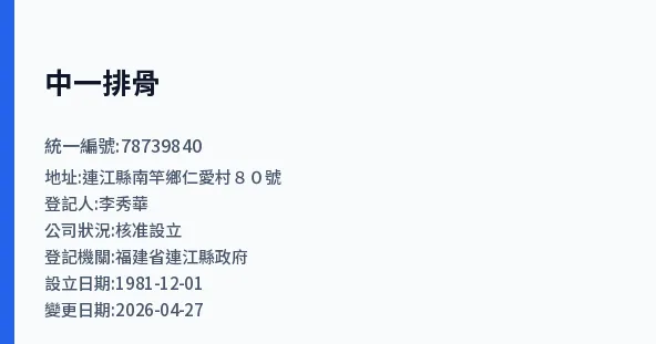 中一排骨的照片-統編 78739840(連江縣) 公司登記資料與營業項目詳細圖表