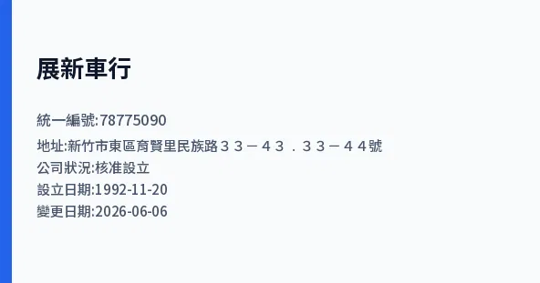 展新車行的照片-統編 78775090(新竹市) 公司登記資料與營業項目詳細圖表