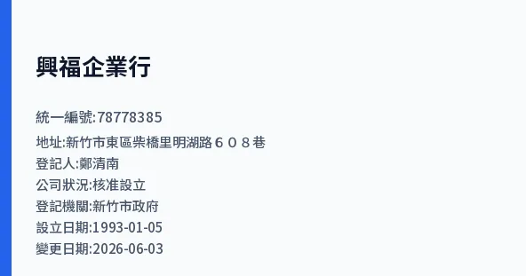 興福企業行的照片-統編 78778385(新竹市) 公司登記資料與營業項目詳細圖表