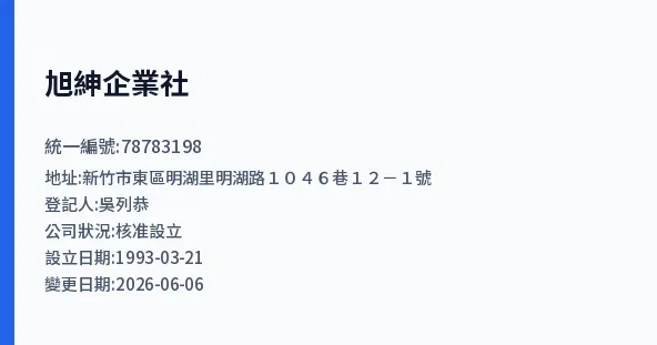 旭紳企業社的照片-統編 78783198(新竹市) 公司登記資料與營業項目詳細圖表