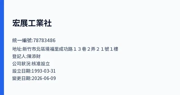 宏展工業社的照片-統編 78783486(新竹市) 公司登記資料與營業項目詳細圖表