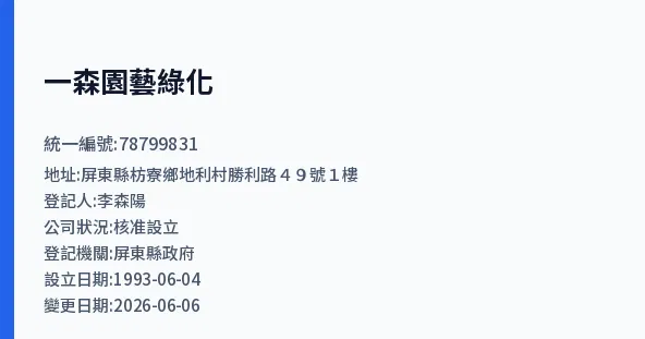 一森園藝綠化的照片-統編 78799831(屏東縣) 公司登記資料與營業項目詳細圖表