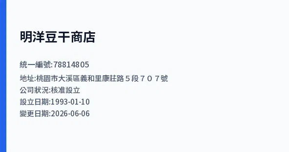 明洋豆干商店的照片-統編 78814805(桃園市) 公司登記資料與營業項目詳細圖表