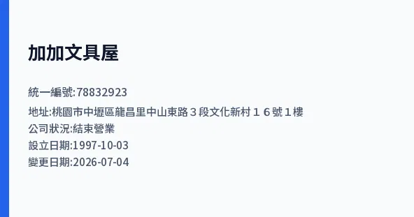 加加文具屋的照片-統編 78832923(桃園市) 公司登記資料與營業項目詳細圖表