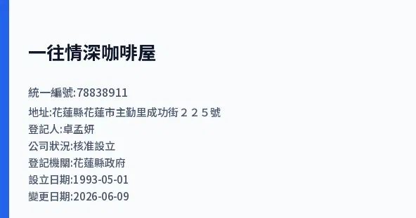 一往情深咖啡屋的照片-統編 78838911(花蓮縣) 公司登記資料與營業項目詳細圖表