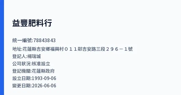 益豐肥料行的照片-統編 78843843(花蓮縣) 公司登記資料與營業項目詳細圖表