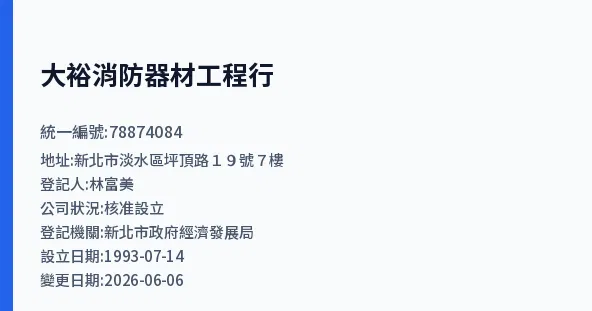 大裕消防器材工程行的照片-統編 78874084(新北市) 公司登記資料與營業項目詳細圖表