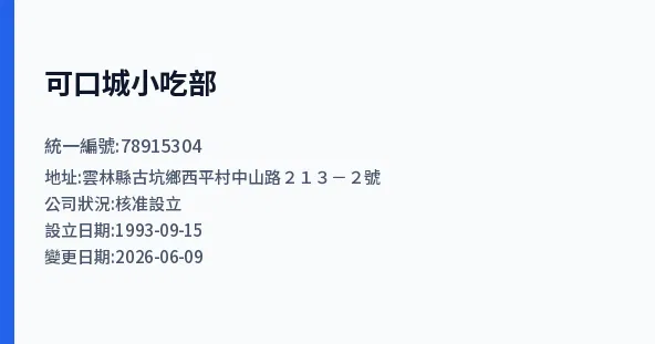 可口城小吃部的照片-統編 78915304(雲林縣) 公司登記資料與營業項目詳細圖表