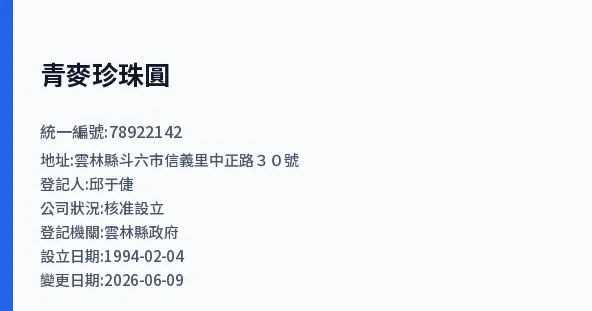 青麥珍珠圓的照片-統編 78922142(雲林縣) 公司登記資料與營業項目詳細圖表