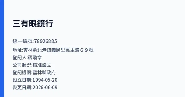 三有眼鏡行的照片-統編 78926885(雲林縣) 公司登記資料與營業項目詳細圖表