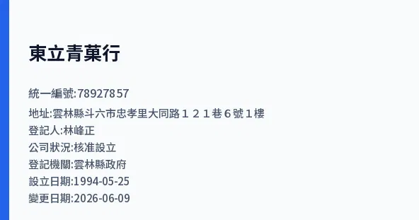 東立青菓行的照片-統編 78927857(雲林縣) 公司登記資料與營業項目詳細圖表