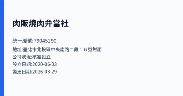 肉販燒肉弁當社的照片-統編 79045190(臺北市) 公司登記資料與營業項目詳細圖表