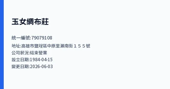 玉女綢布莊的照片-統編 79079108(高雄市) 公司登記資料與營業項目詳細圖表