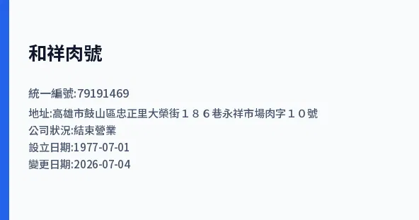 和祥肉號的照片-統編 79191469(高雄市) 公司登記資料與營業項目詳細圖表