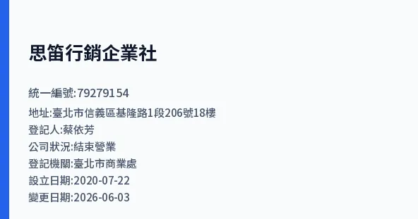 思笛行銷企業社的照片-統編 79279154(臺北市) 公司登記資料與營業項目詳細圖表