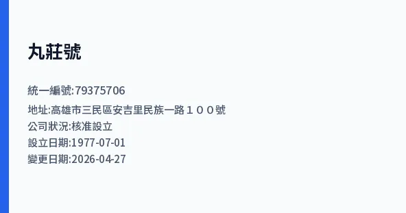 丸莊號的照片-統編 79375706(高雄市) 公司登記資料與營業項目詳細圖表