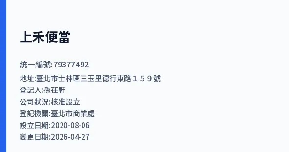 上禾便當的照片-統編 79377492(臺北市) 公司登記資料與營業項目詳細圖表