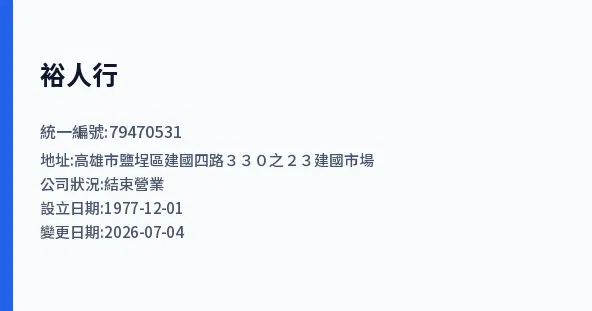 裕人行的照片-統編 79470531(高雄市) 公司登記資料與營業項目詳細圖表