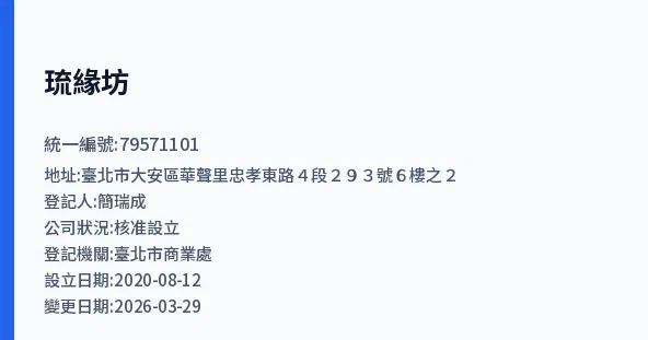 琉緣坊的照片-統編 79571101(臺北市) 公司登記資料與營業項目詳細圖表