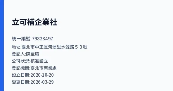 立可補企業社的照片-統編 79828497(臺北市) 公司登記資料與營業項目詳細圖表