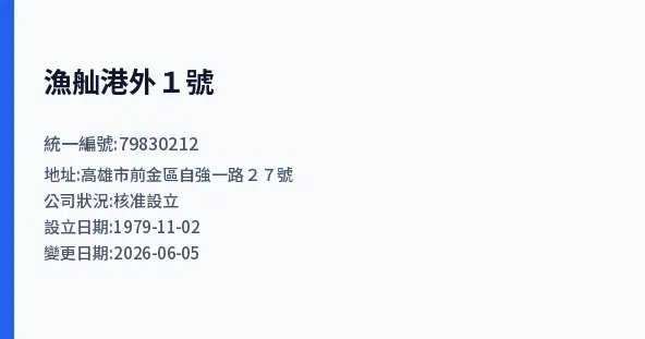 漁舢港外1號的照片-統編 79830212(高雄市) 公司登記資料與營業項目詳細圖表