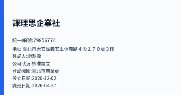課理思企業社的照片-統編 79856774(臺北市) 公司登記資料與營業項目詳細圖表