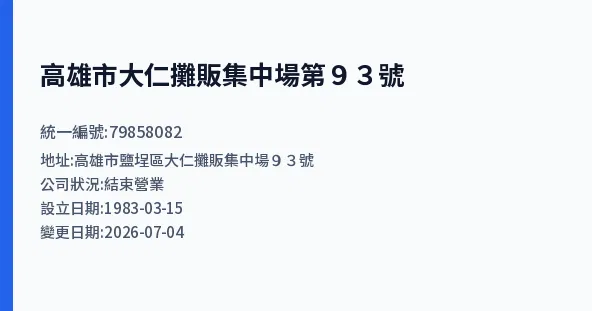 高雄市大仁攤販集中場第93號的照片-統編 79858082(高雄市) 公司登記資料與營業項目詳細圖表