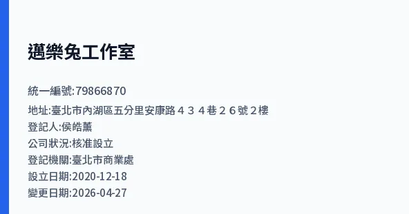 邁樂兔工作室的照片-統編 79866870(臺北市) 公司登記資料與營業項目詳細圖表