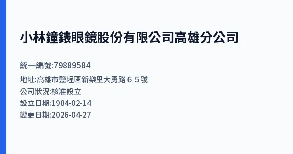小林鐘錶眼鏡股份有限公司高雄分公司的照片-統編 79889584(高雄市) 公司登記資料與營業項目詳細圖表