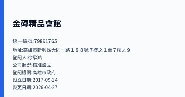 金磚精品會館的照片-統編 79891765(高雄市) 公司登記資料與營業項目詳細圖表