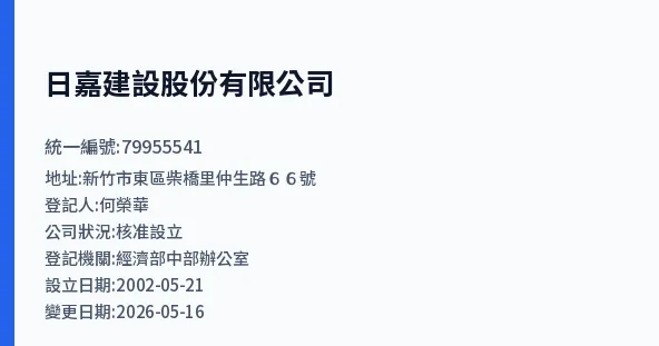 日嘉建設股份有限公司的照片-統編 79955541(新竹市) 公司登記資料與營業項目詳細圖表