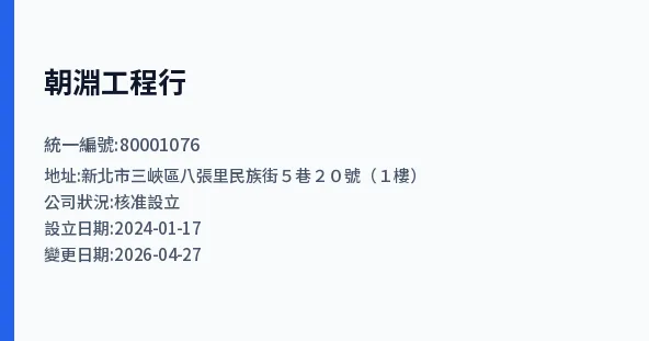 朝淵工程行的照片-統編 80001076(新北市) 公司登記資料與營業項目詳細圖表