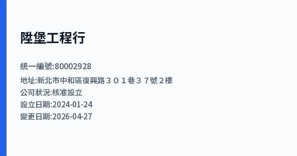 陞堡工程行的照片-統編 80002928(新北市) 公司登記資料與營業項目詳細圖表