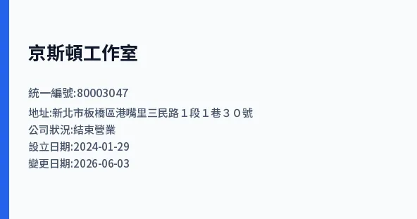 京斯頓工作室的照片-統編 80003047(新北市) 公司登記資料與營業項目詳細圖表