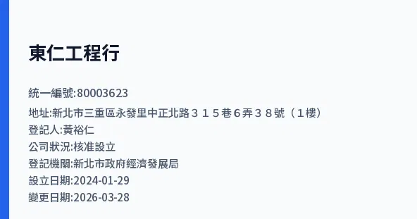 東仁工程行的照片-統編 80003623(新北市) 公司登記資料與營業項目詳細圖表