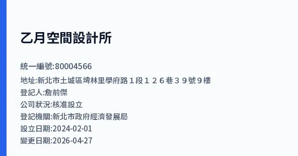 乙月空間設計所的照片-統編 80004566(新北市) 公司登記資料與營業項目詳細圖表