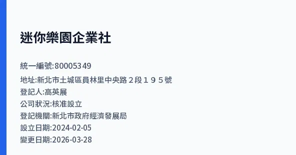 迷你樂園企業社的照片-統編 80005349(新北市) 公司登記資料與營業項目詳細圖表