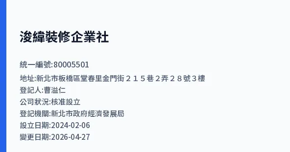 浚緯裝修企業社的照片-統編 80005501(新北市) 公司登記資料與營業項目詳細圖表