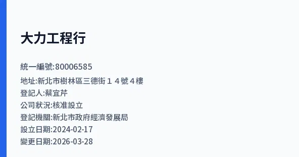 大力工程行的照片-統編 80006585(新北市) 公司登記資料與營業項目詳細圖表
