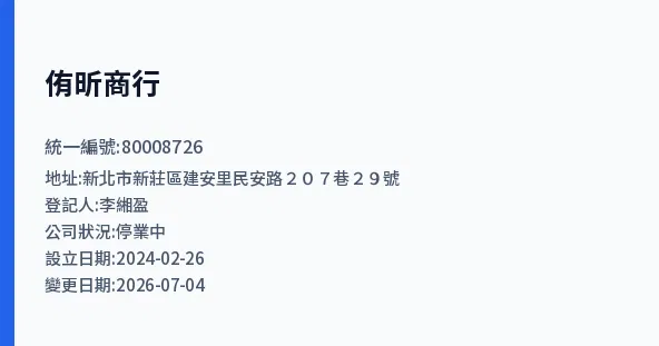 侑昕商行的照片-統編 80008726(新北市) 公司登記資料與營業項目詳細圖表