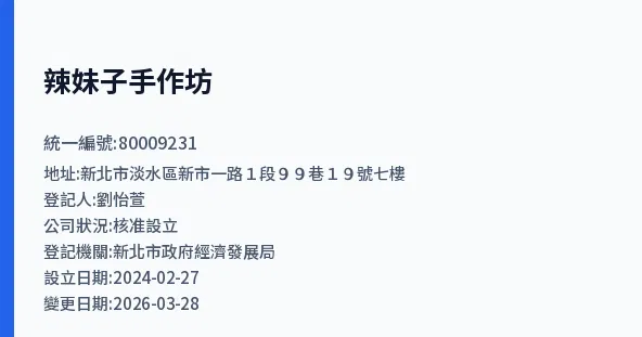 辣妹子手作坊的照片-統編 80009231(新北市) 公司登記資料與營業項目詳細圖表