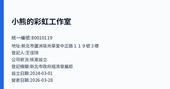 小熊的彩虹工作室的照片-統編 80010119(新北市) 公司登記資料與營業項目詳細圖表