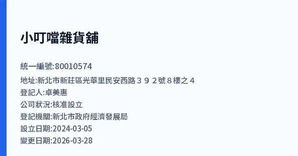 小叮噹雜貨舖的照片-統編 80010574(新北市) 公司登記資料與營業項目詳細圖表
