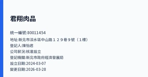 君翔肉品的照片-統編 80011454(新北市) 公司登記資料與營業項目詳細圖表