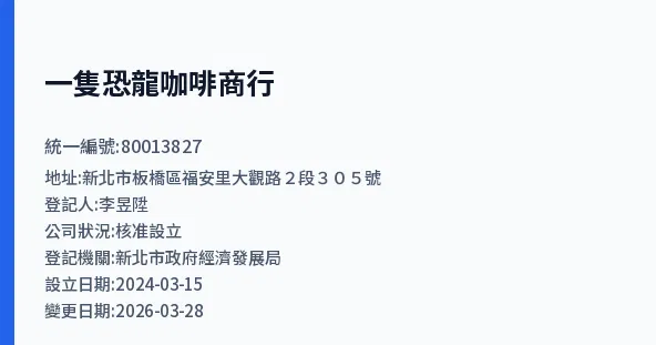 一隻恐龍咖啡商行的照片-統編 80013827(新北市) 公司登記資料與營業項目詳細圖表