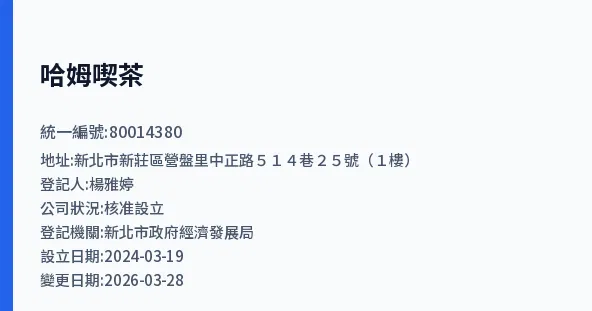 哈姆喫茶的照片-統編 80014380(新北市) 公司登記資料與營業項目詳細圖表